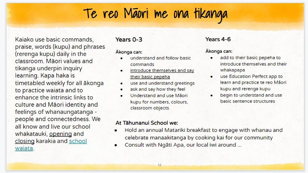 Te Reo Maori me ona tikanga — Tahunanui School Curriculum