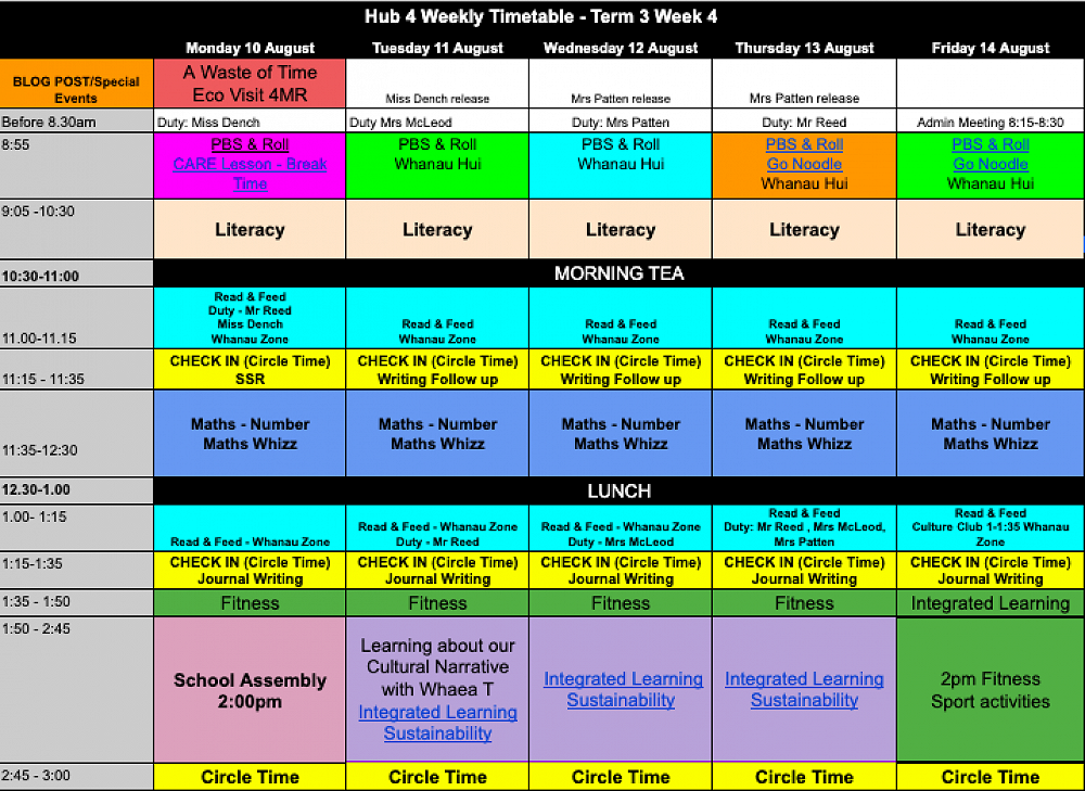 Huatau Hub 4 Timetable For Week 4 10 14 August 
