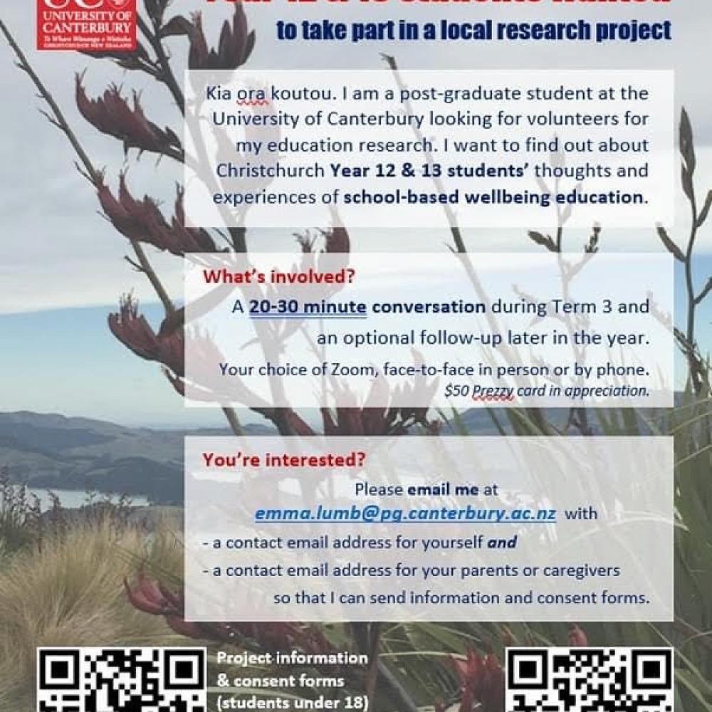 Year 12 & 13 Students Research Project Opportunity