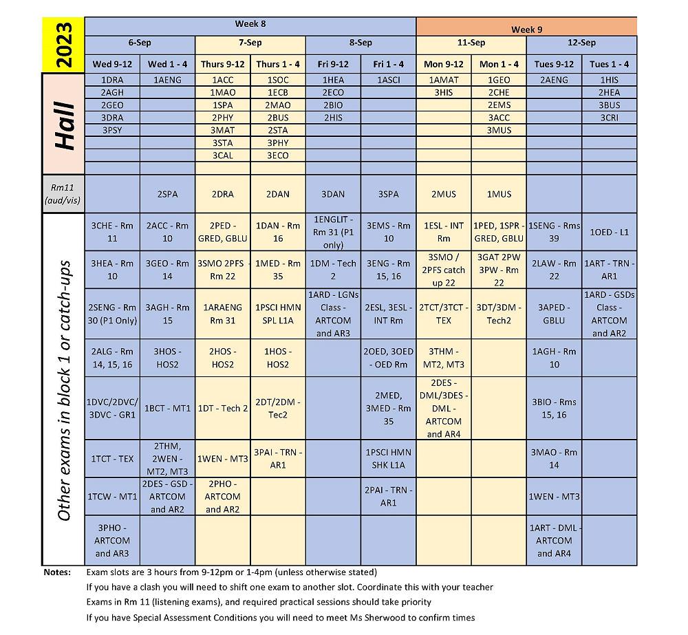 Derived Grade Exam Timetable