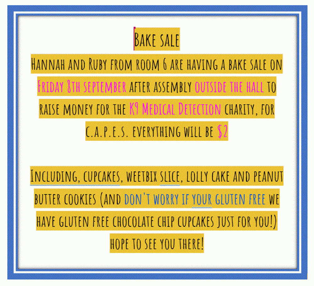 Bake Sale - this Friday 8th September after assembly - bring along cash - everything $2 — Term 3 ...