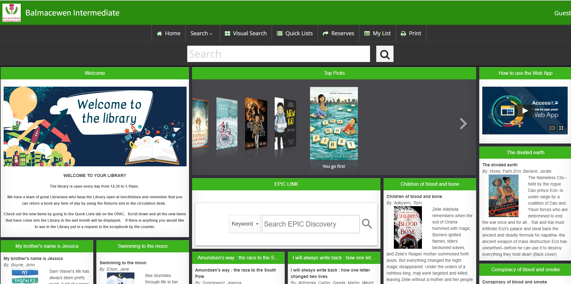 The Library Web Page can now be accessed through the Balmacewen Intermediate website ...