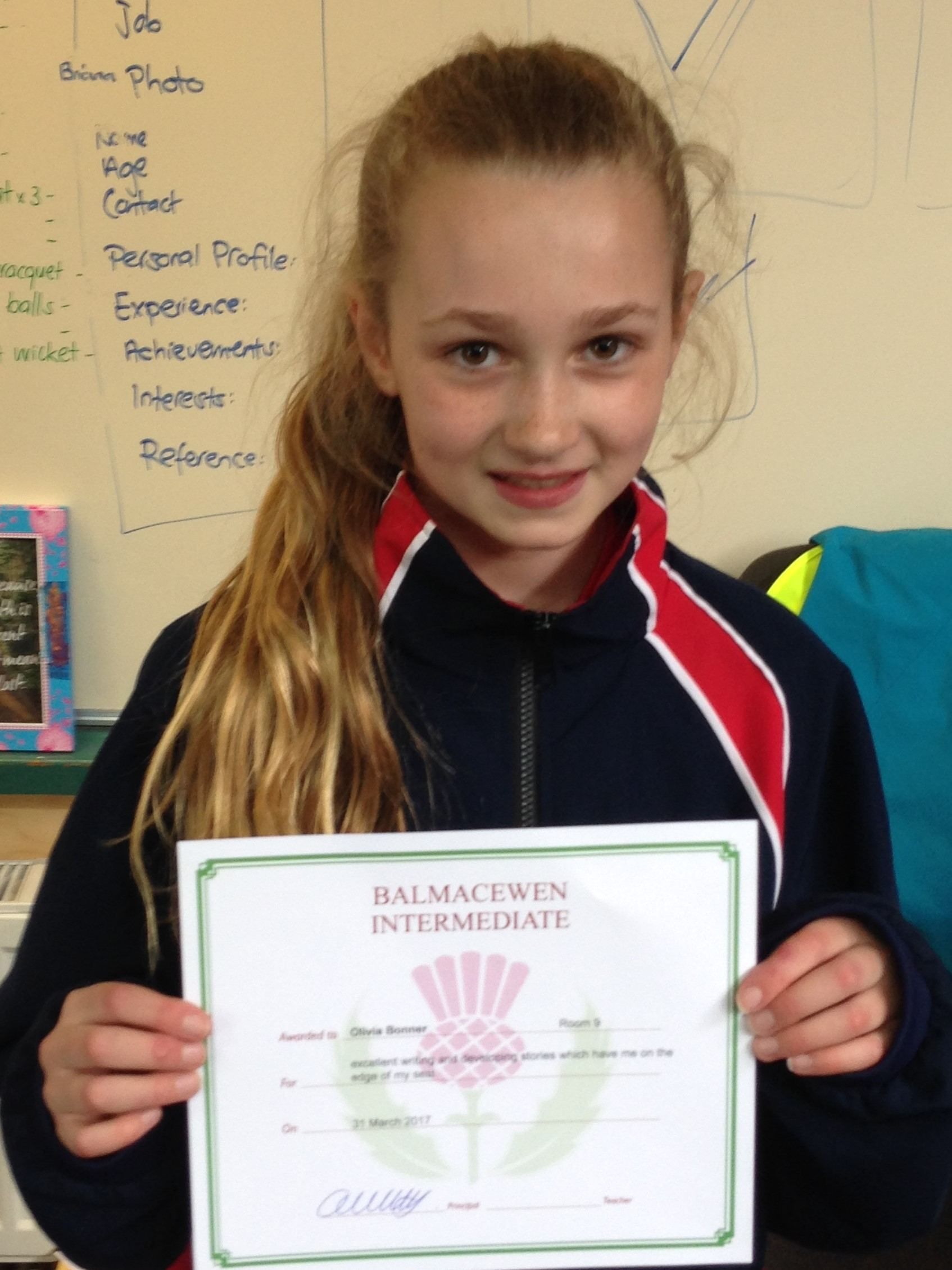 Well done Olivia. | Balmacewen Intermediate