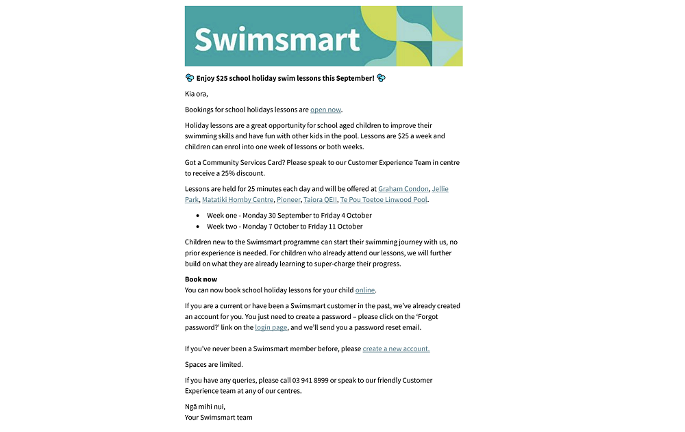 Swimsmart — Pānui #16 Friday 27th September 2024