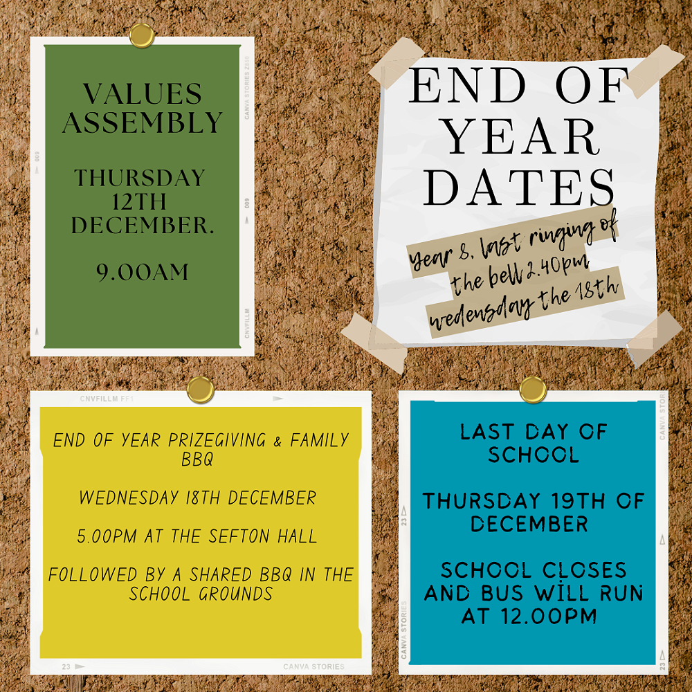 End of School Year Dates and timmings.