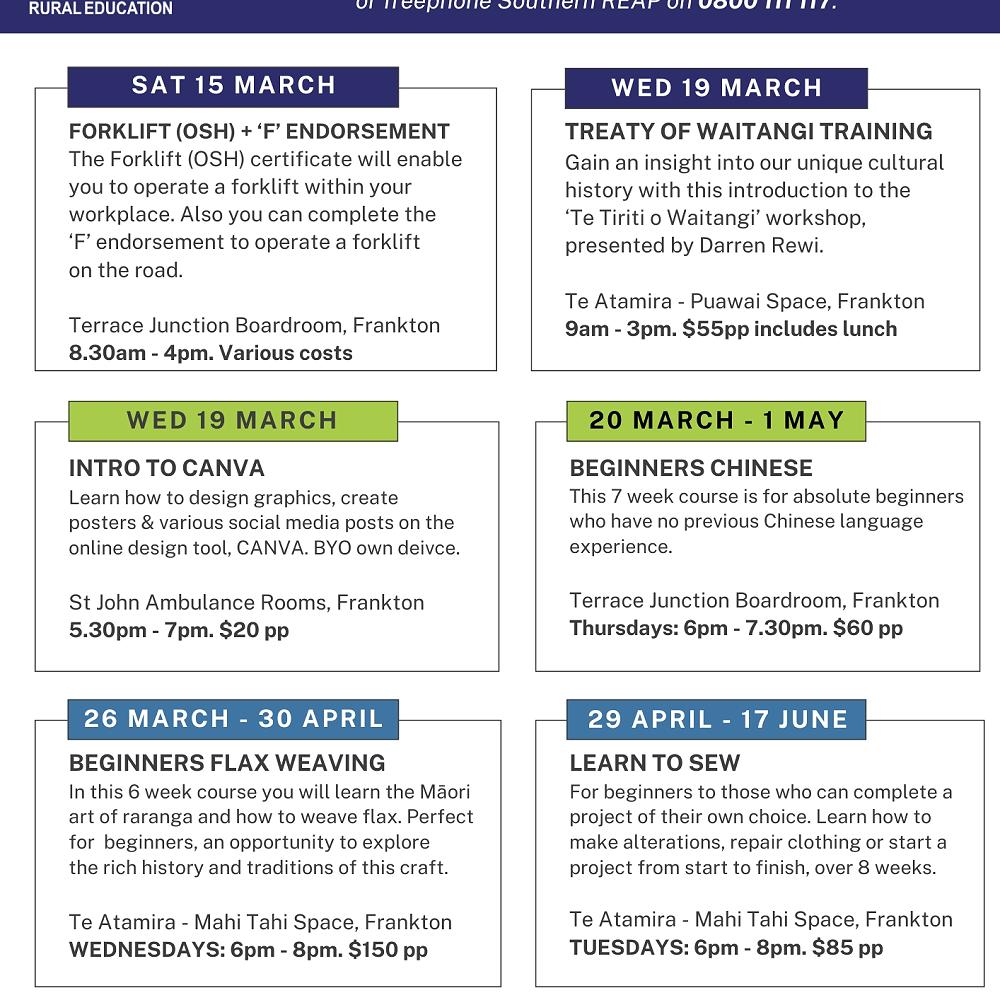 Upcoming Whakatipu Courses