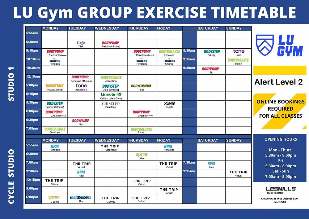 Level 2 Group Exercise Timetable