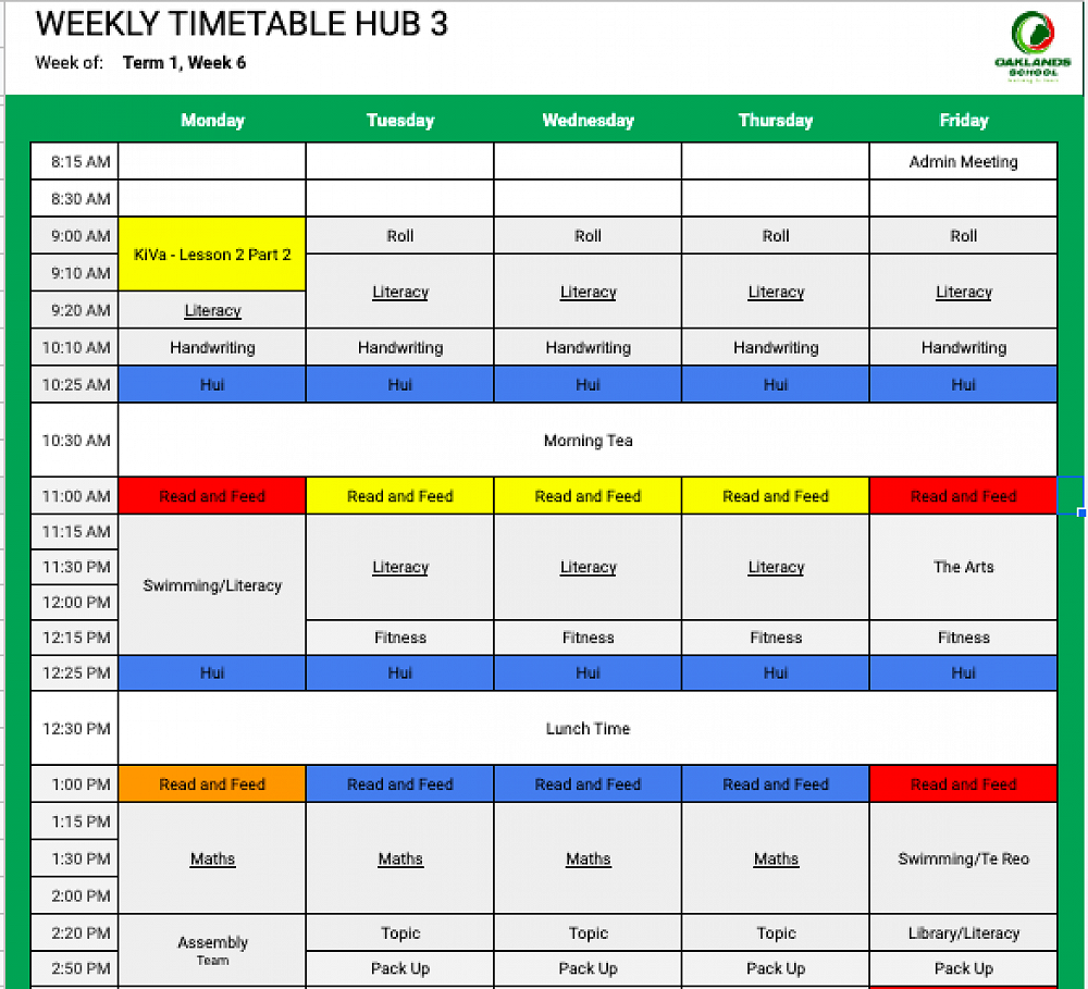 Week 6 Term 1 Timetable