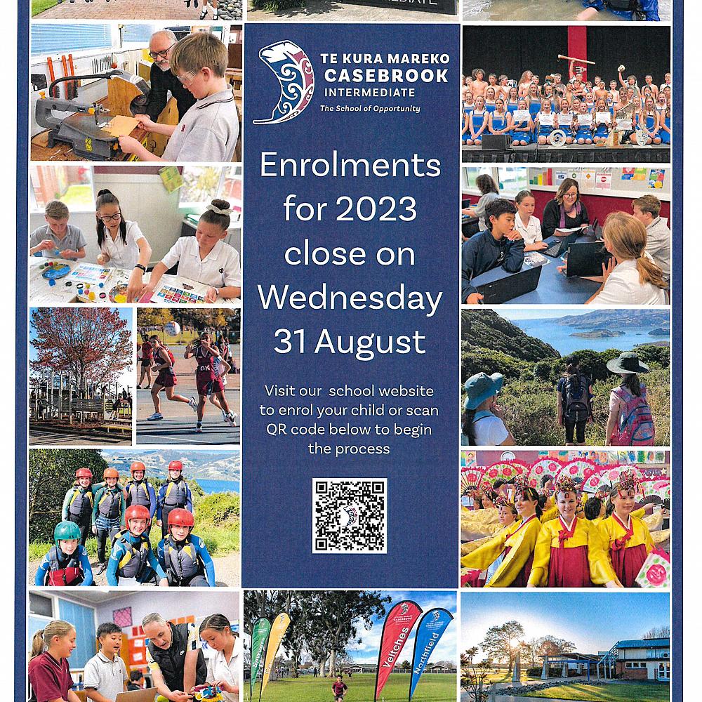 Casebrook Intermediate Welcomes Enrolments for 2023