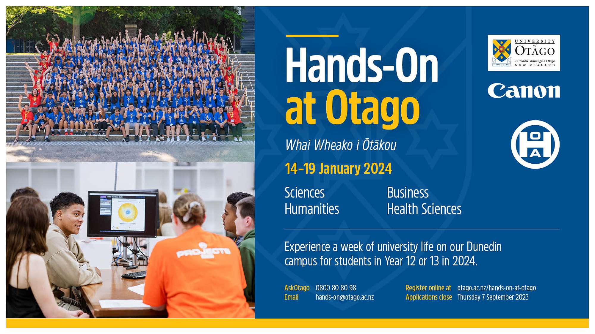 👨‍🎓 Apply now for a Hands-On Otago experience!