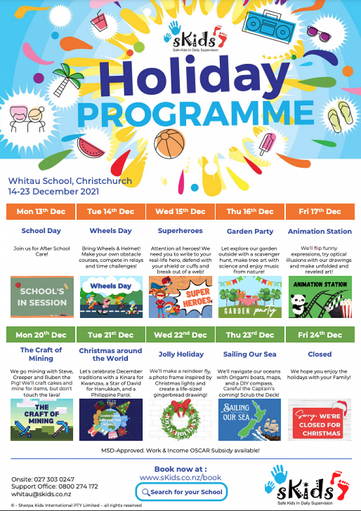 sKids - Holiday Programme December School Holidays — Whītau School - Weekly Newsletter No:36 - 9 ...