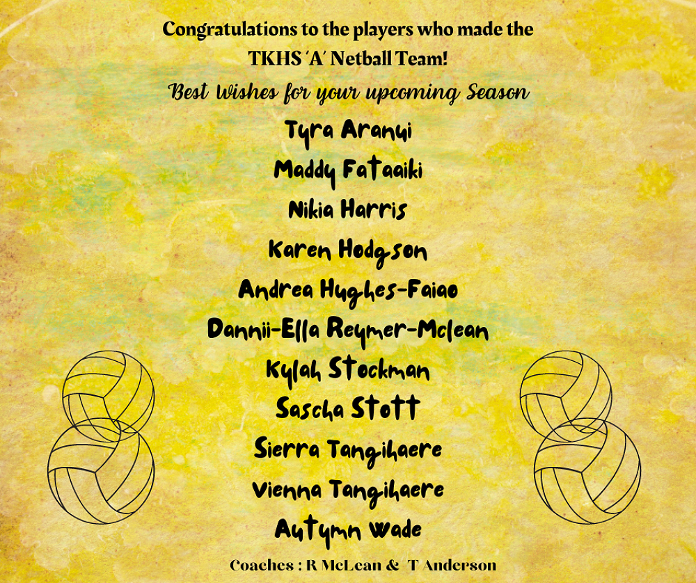 TKHS 'A' Netball Team 🏐 — TKHS Newsletter - Term 1 : Week 4