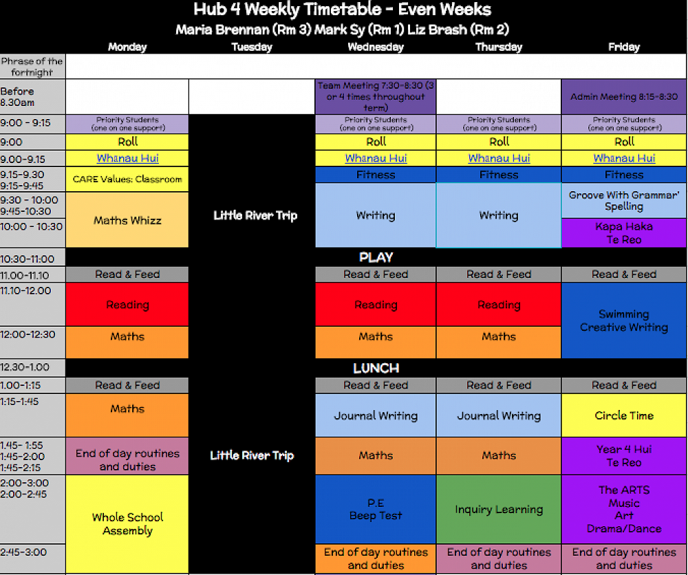 Year 4 Timetable Week 4 Term 1