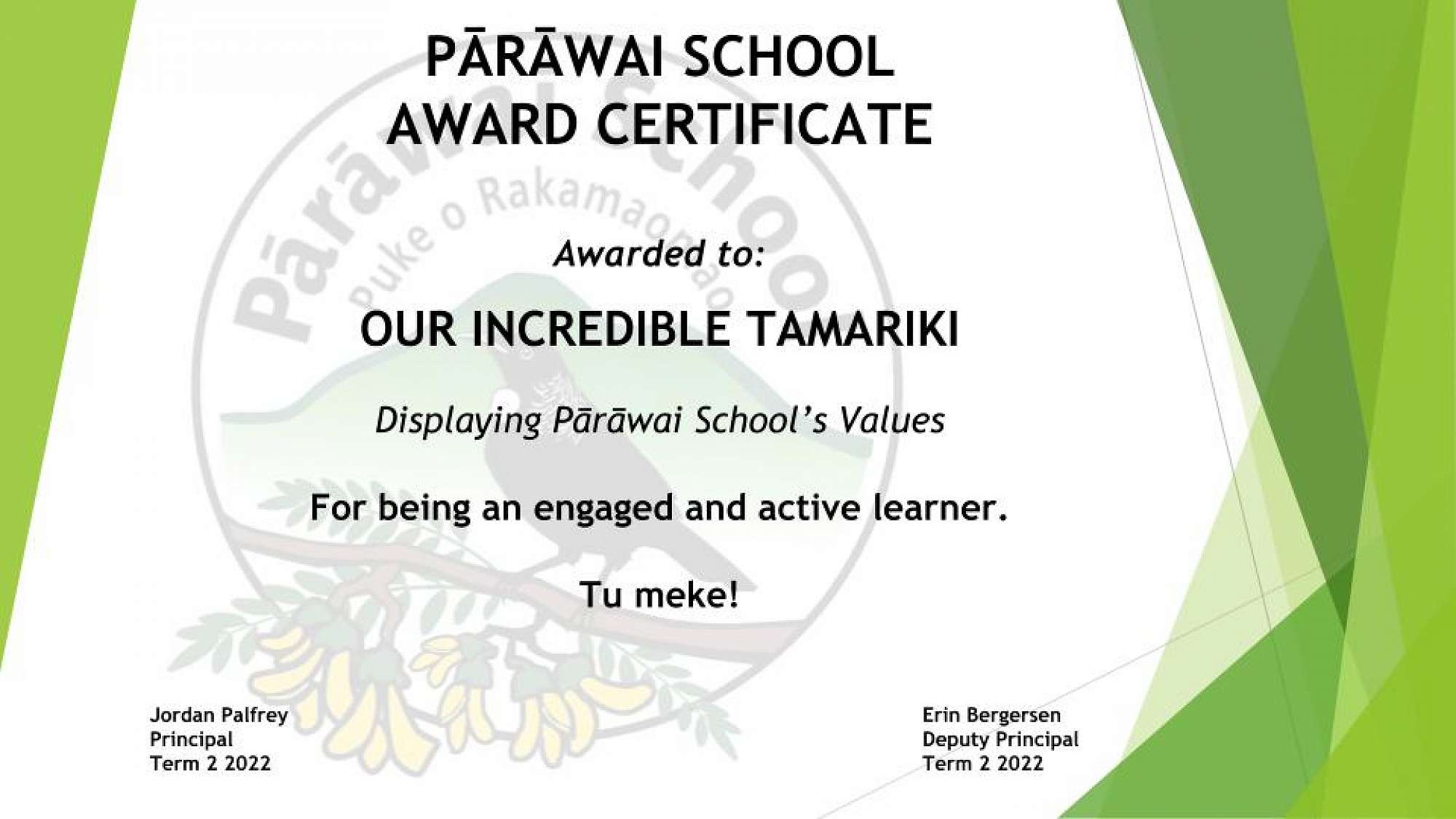 Award Certificate Awards - Week 5 — Pārāwai Pānui - 9 June 2022 (Week 6 ...