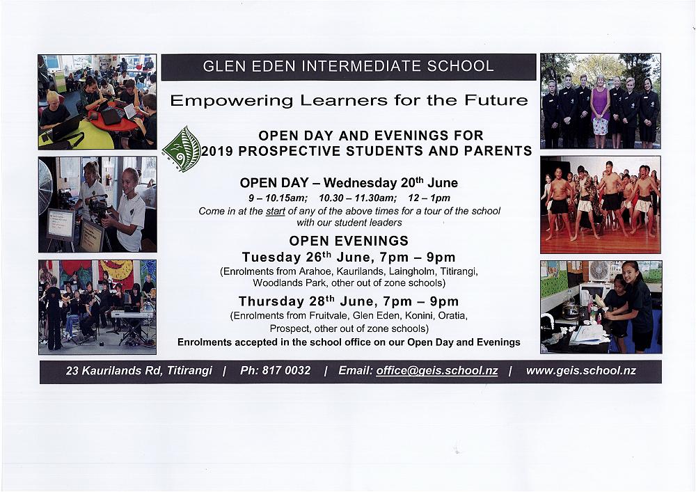 Glen Eden Intermediate Open Evening