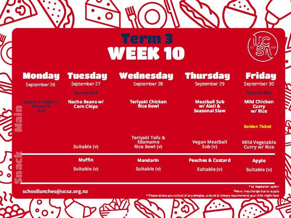 Weekly Student Lunch Menu