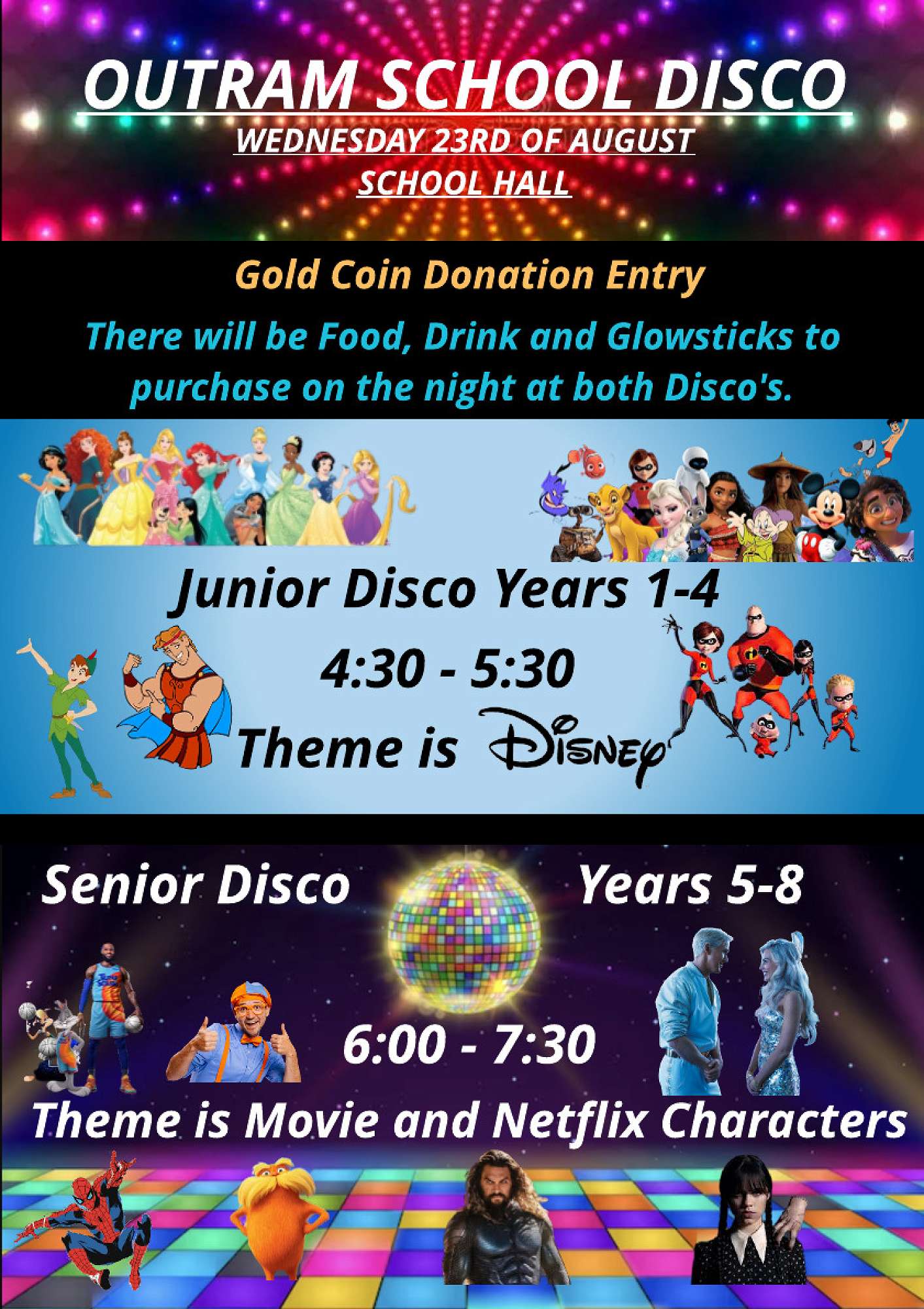 Outram School Disco ~ Wednesday 23rd of August, in the School Hall