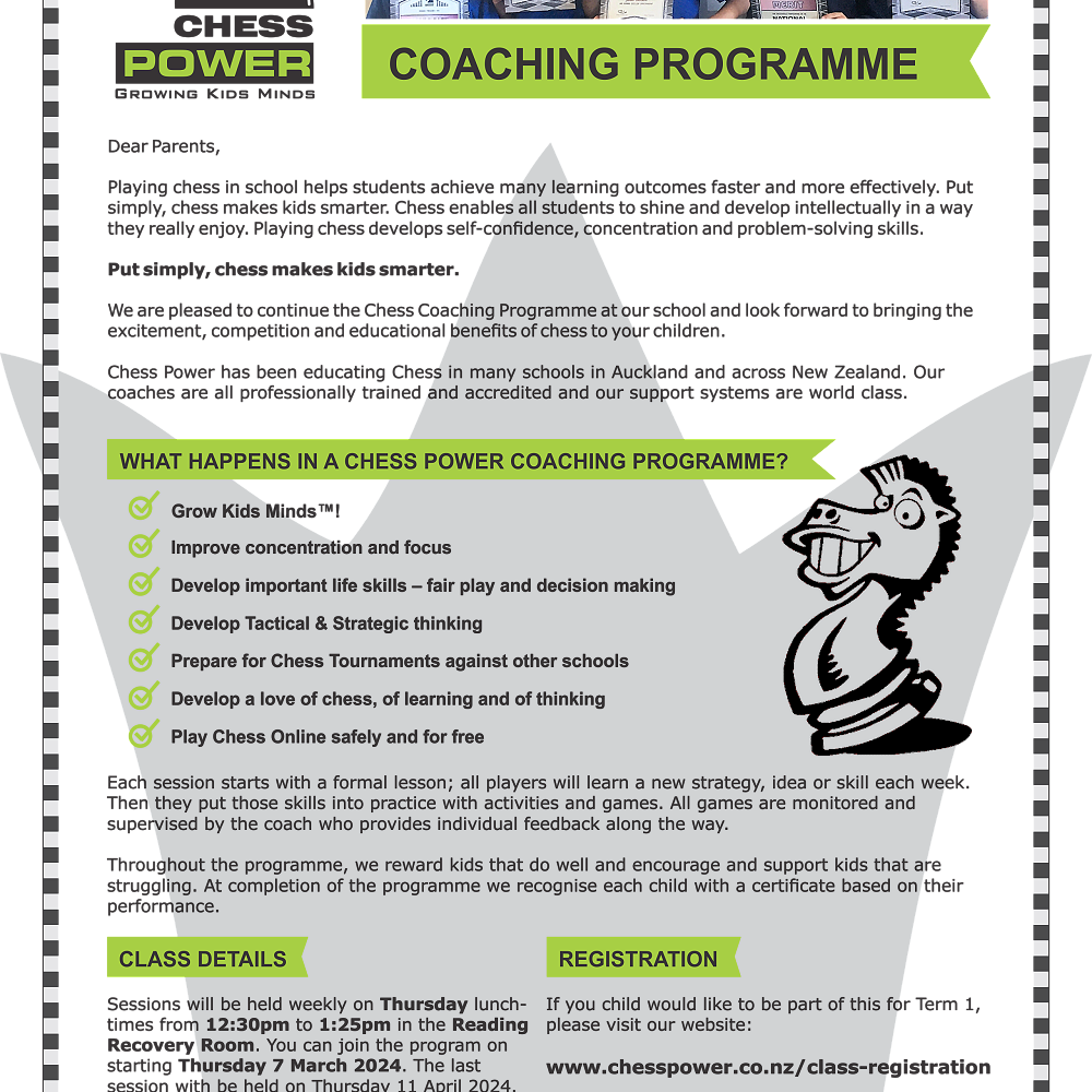 Chess Power — School Newsletter - Term 1 Week 4 2024