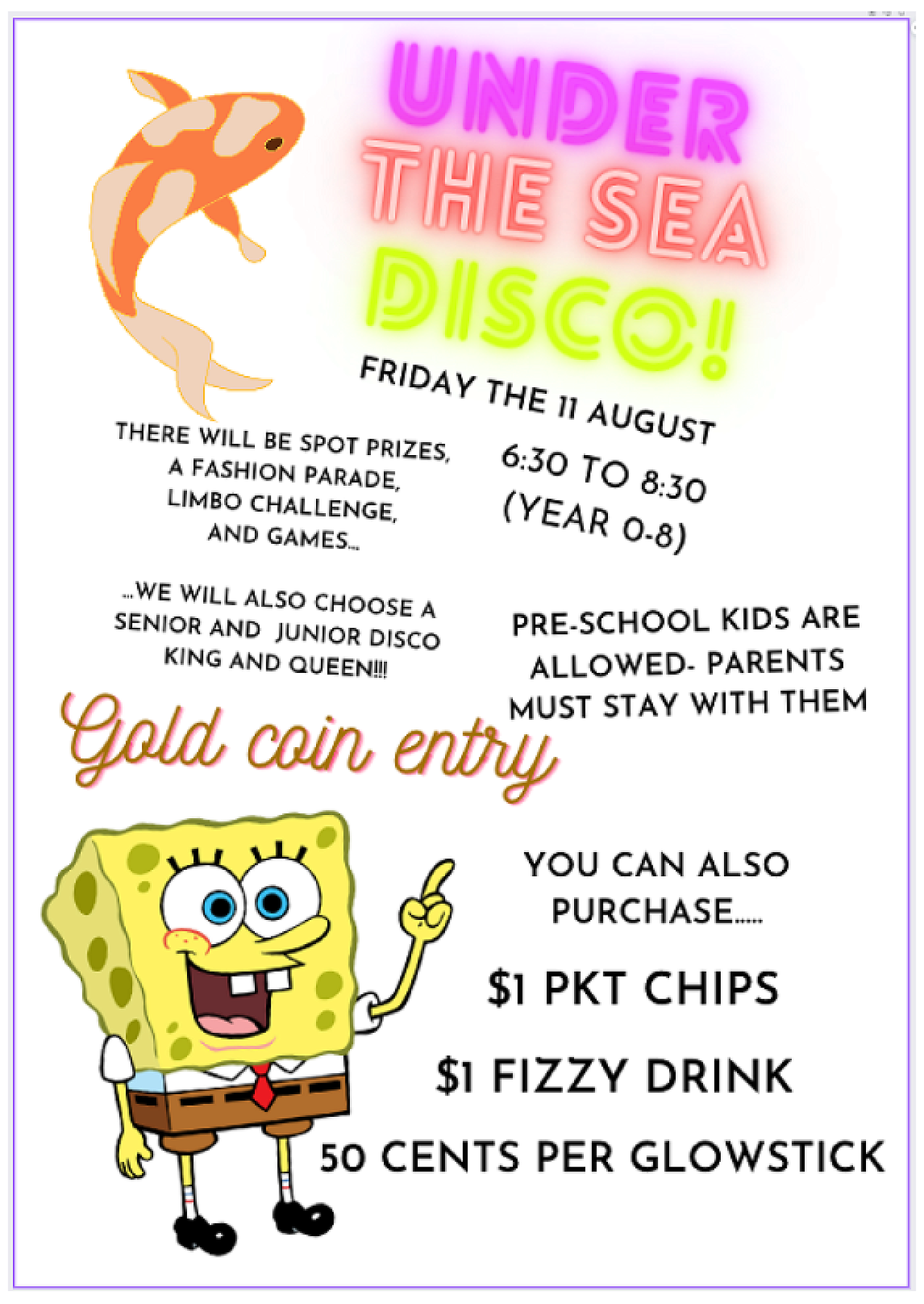 DISCO Friday 11th August 6.30 - 8.30 pm