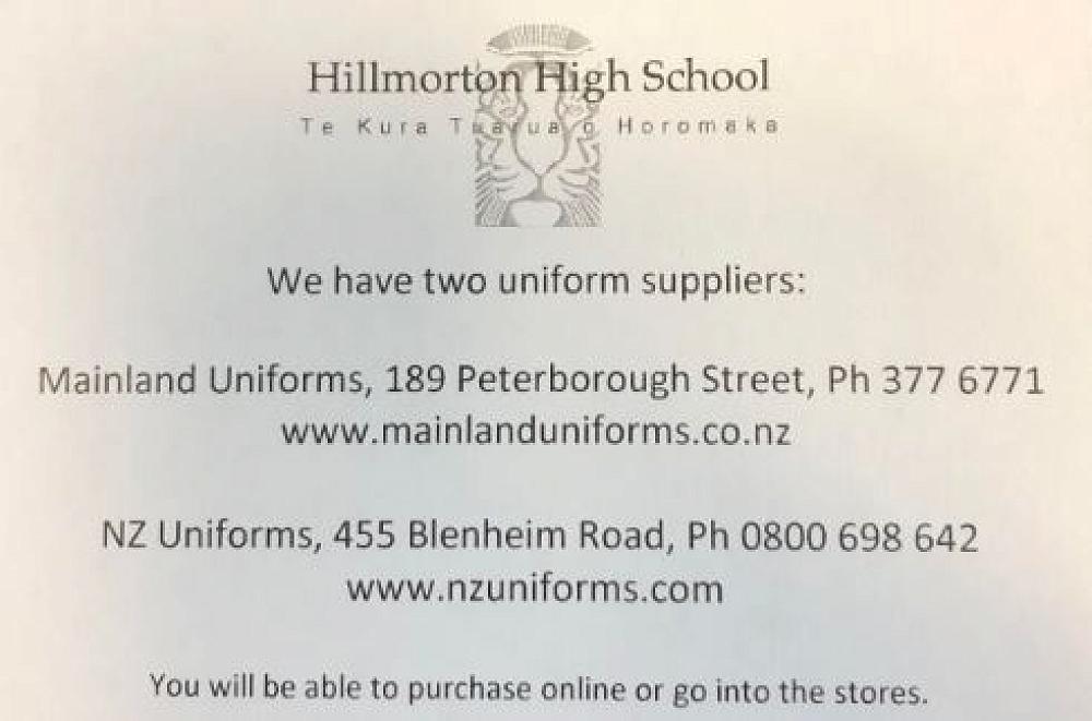 NZ Uniforms and Mainland Uniforms are pleased to offer Hillmorton High ...
