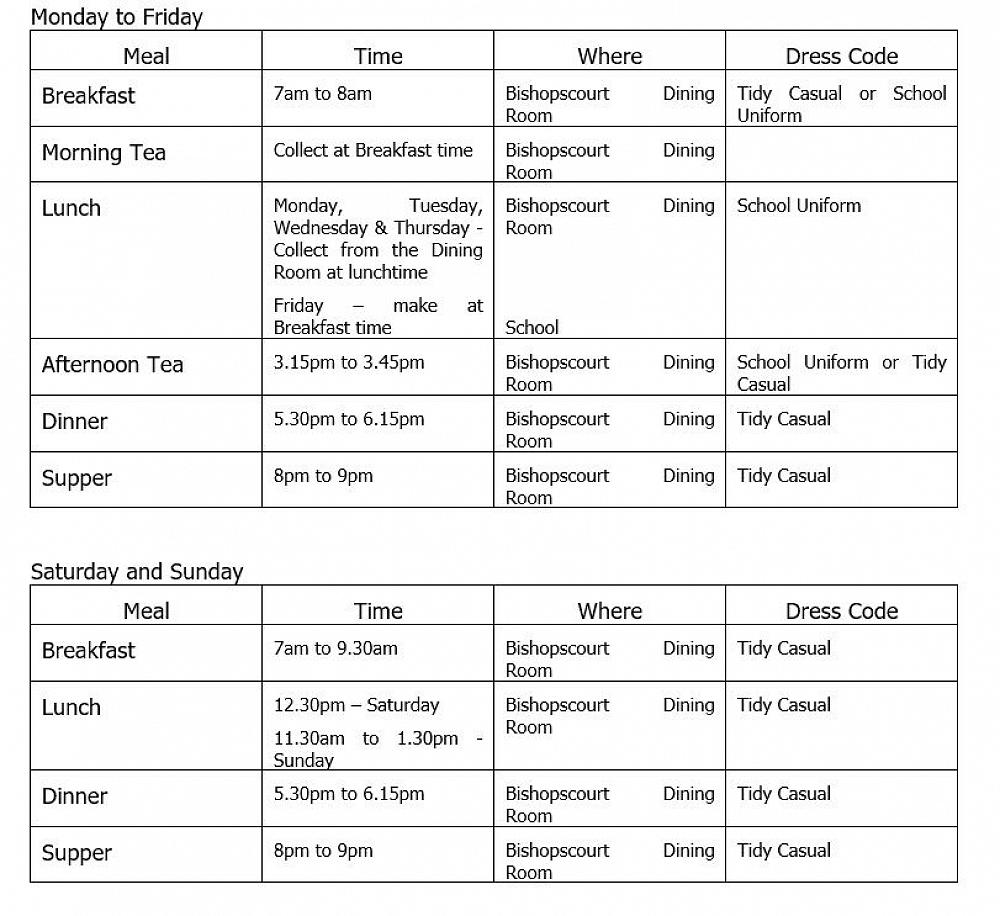 Food Services — Welcome To Boarding At Columba College for 2025