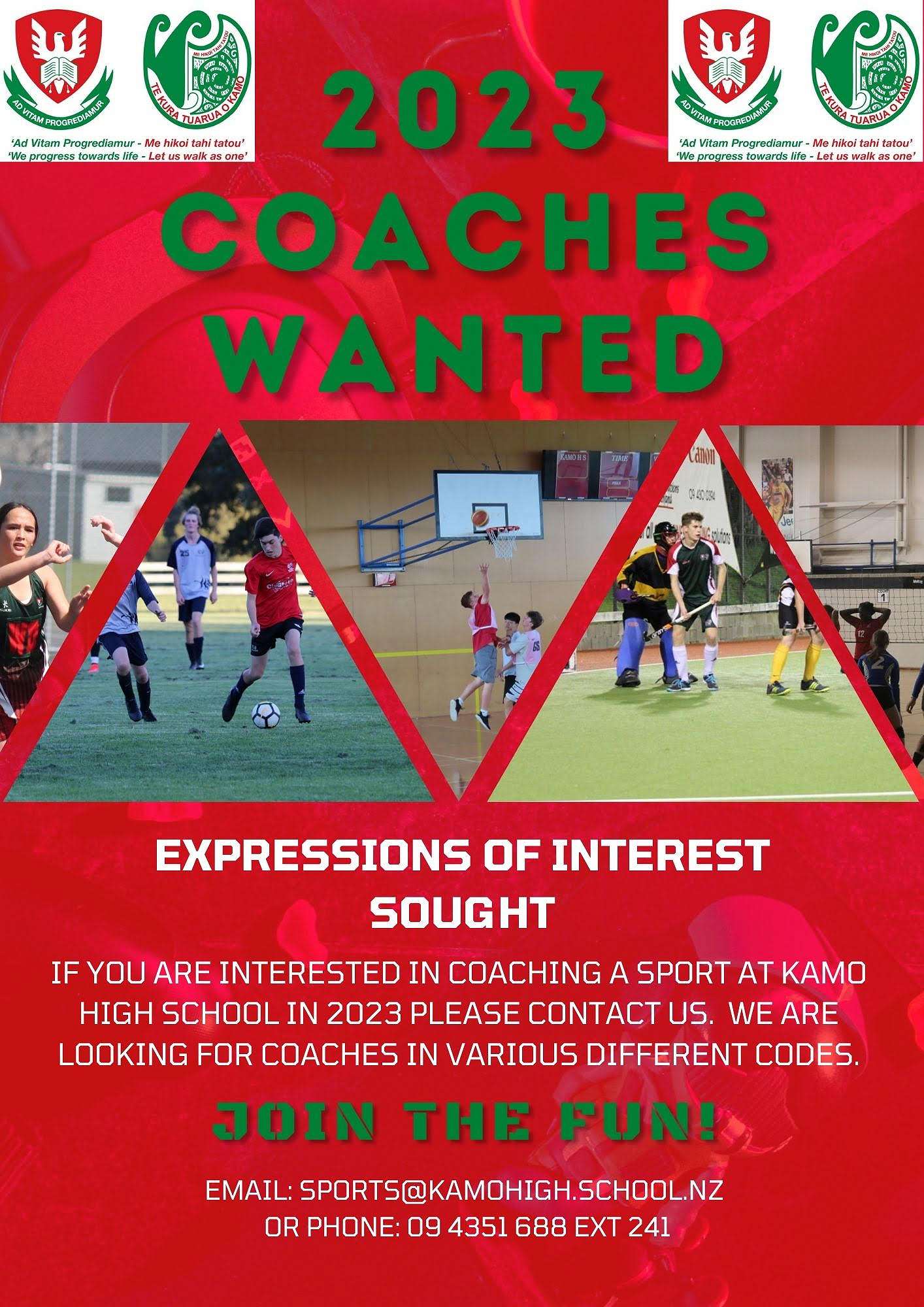 2023 Coaches Wanted — KHS Newsletter - 24 February 2023