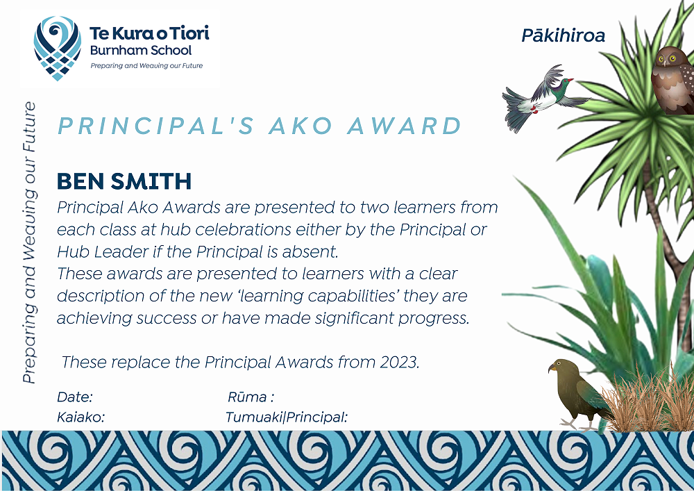 Learning Capabilities & Principal Ako (Learning) Awards