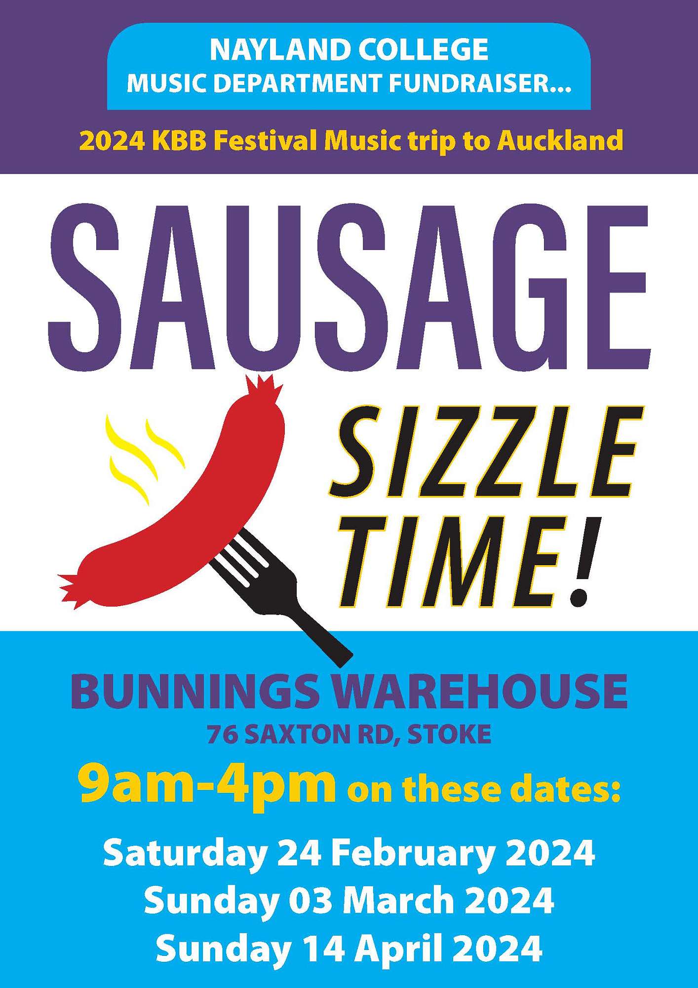 Sausage Sizzle fundraiser Sunday 3 March @ Bunnings Warehouse