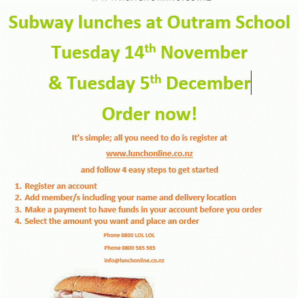 Lunchonline - Subway order - Tuesday 14th November - note this in next ...