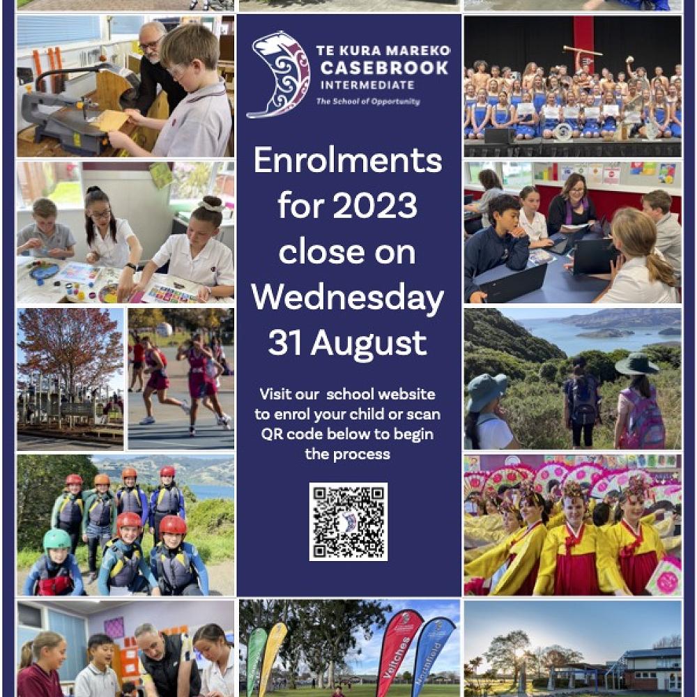 Casebrook Intermediate 2023 Enrolments Close Wednesday 31 August 2022