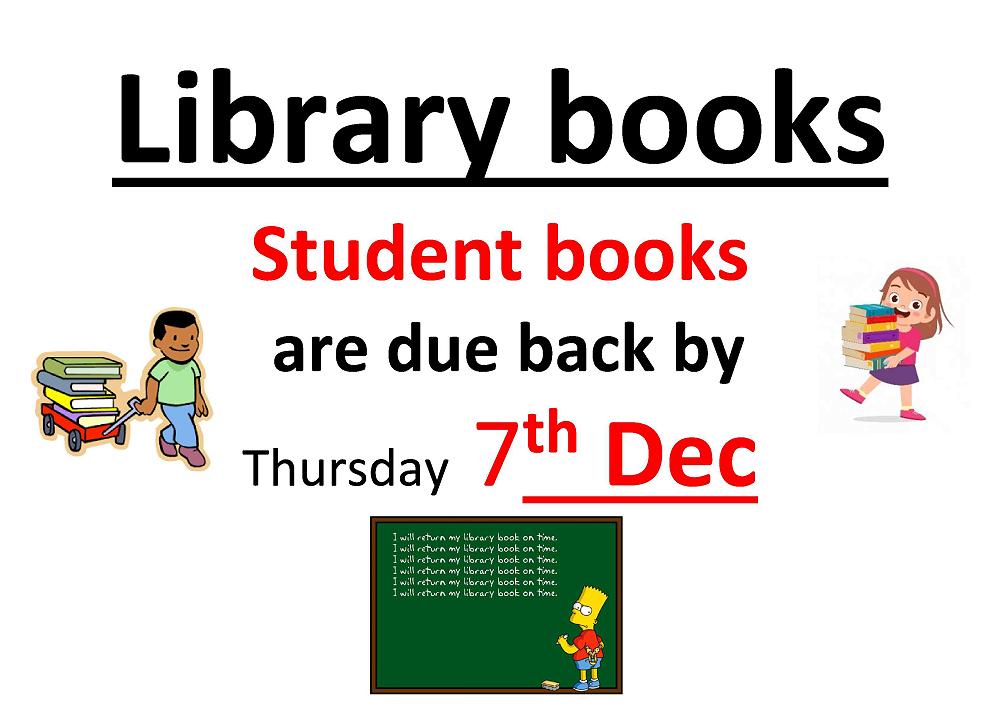 Library Books are due back by Thursday 7th December