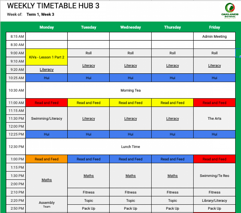 Week 3 Term 1 Timetable