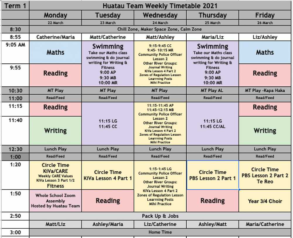 Term 1 Week 8 Timetable