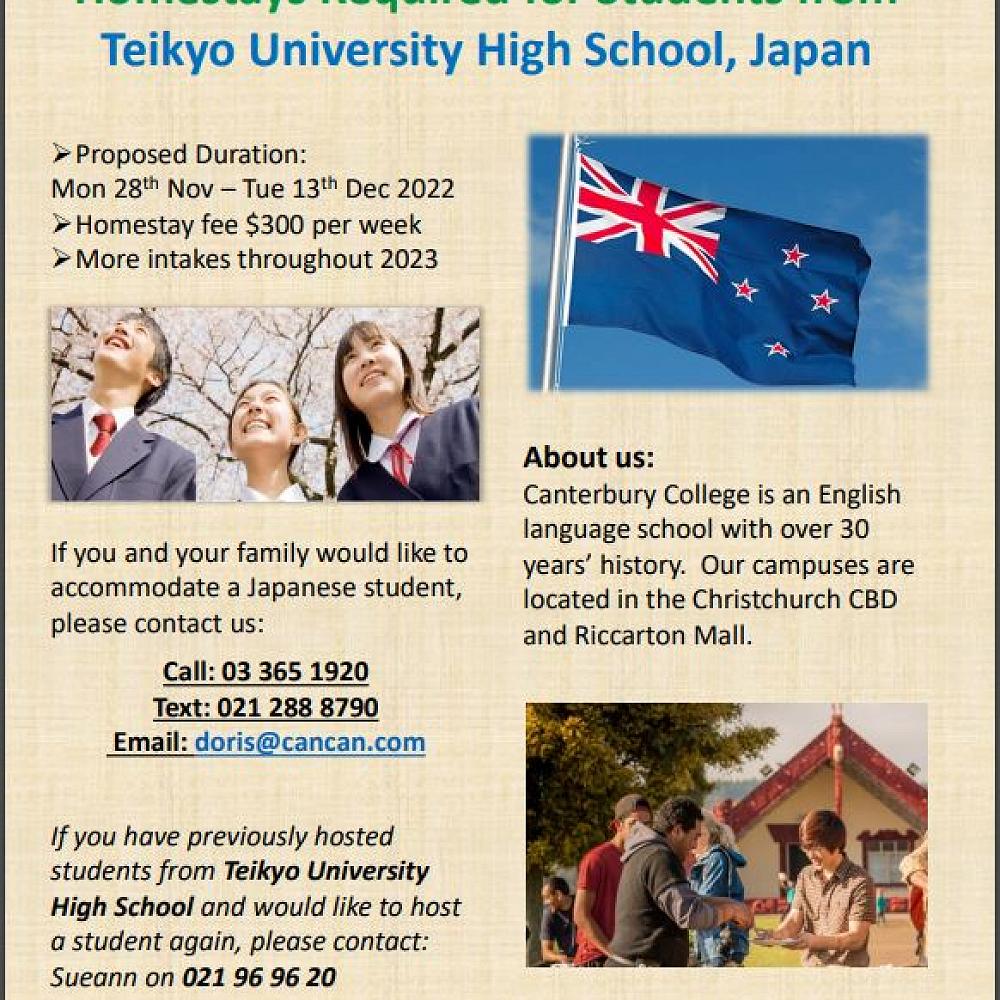 Homestays required for students from Japan — Newsletter Term 3 Week 9 2022