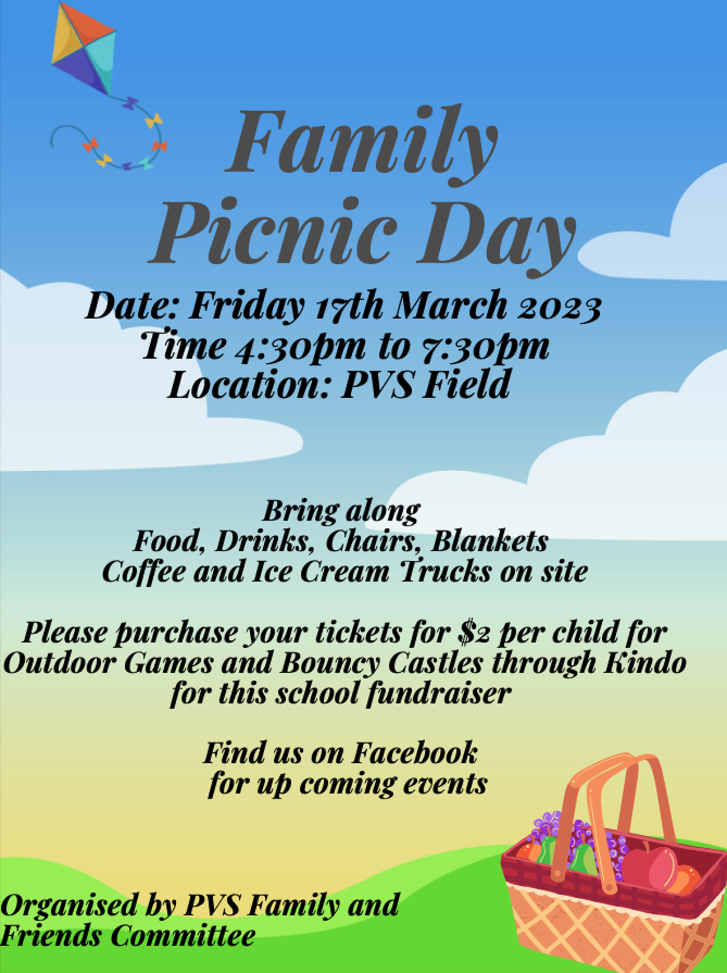Family Picnic Day - Friday 17th March 4:30pm to 7:30pm