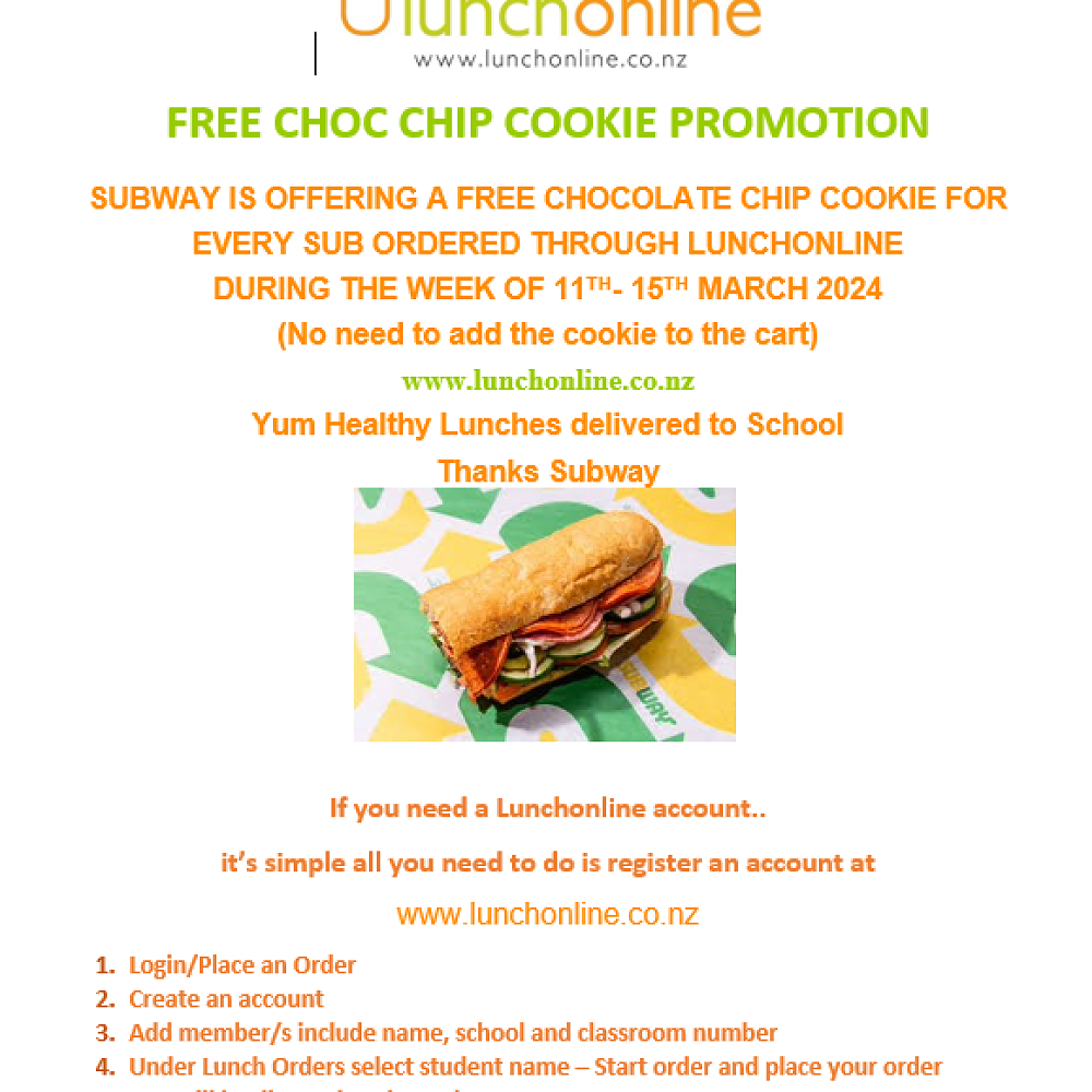 Lunchonline Subway Promotion — Friday, 8 March 2024 - Newsletter