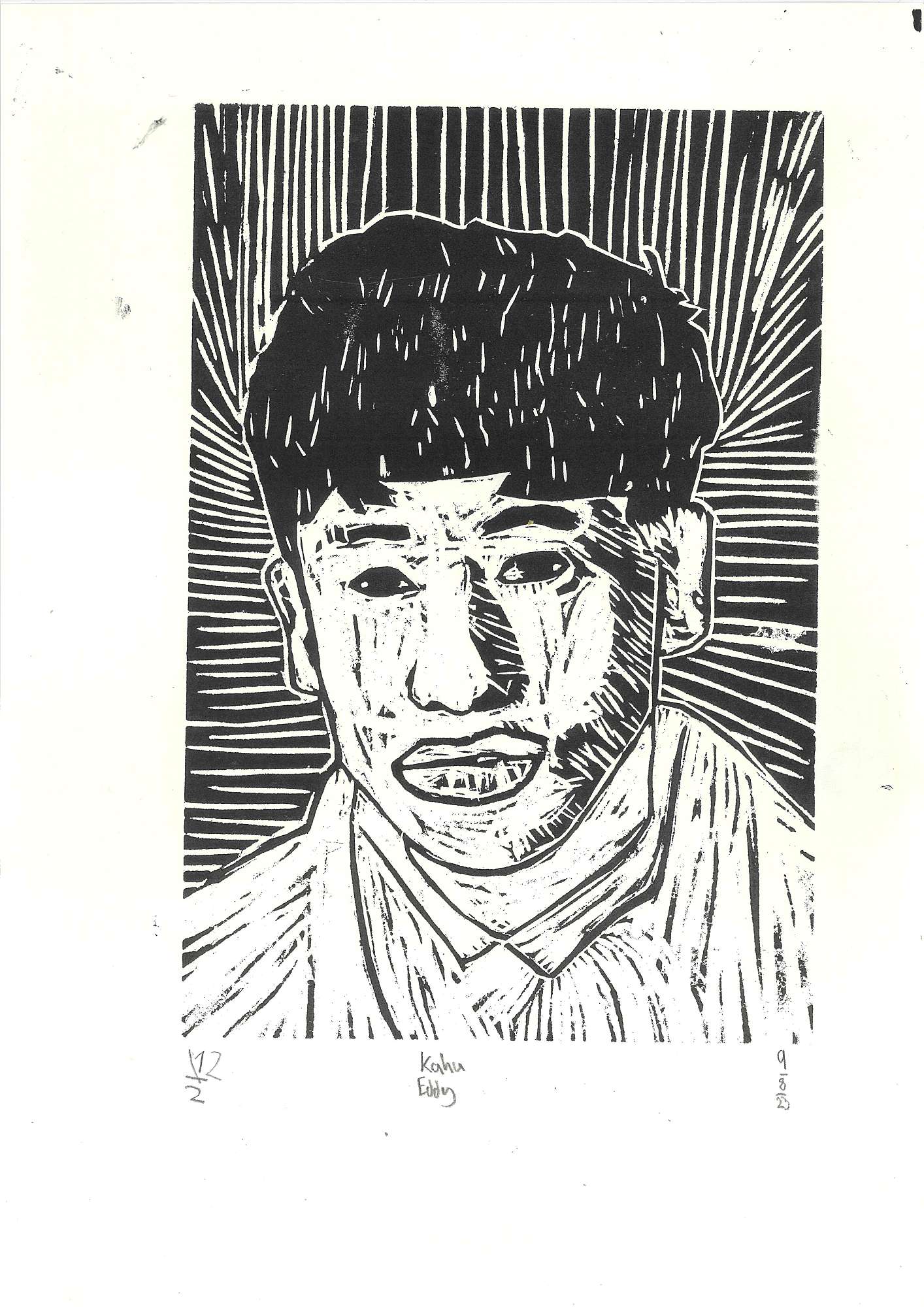 Year 9 Kahu Eddy's self portrait is on display in the school foyer