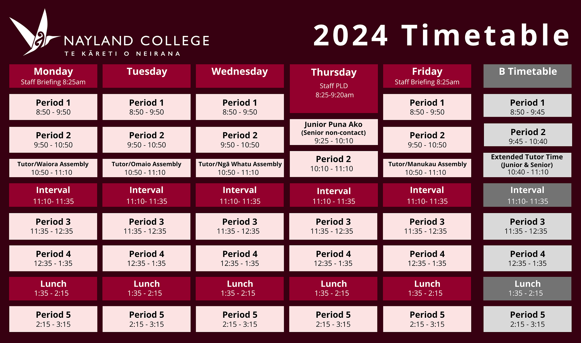 2024 Timetable