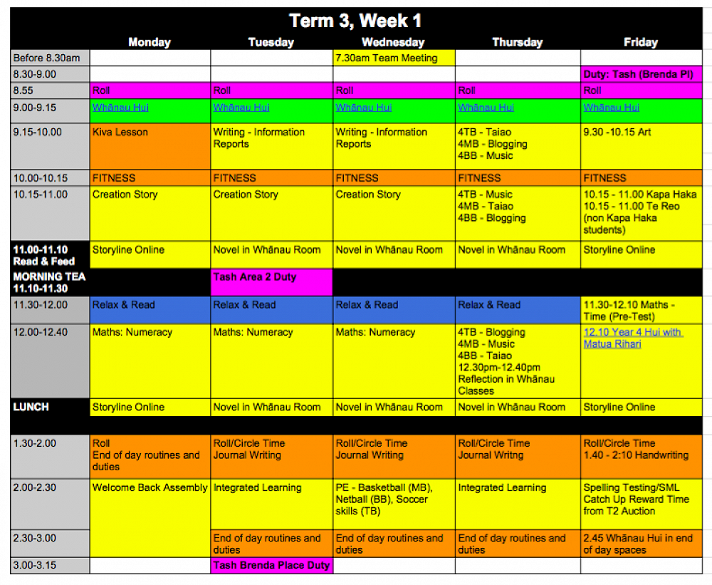 Term 3, Week 1 Timetable