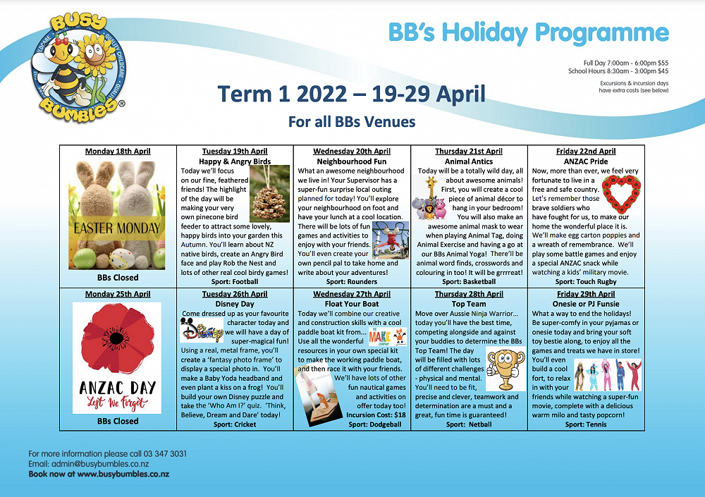 Term 1 2022 Holiday Programme for Busy Bumbles — Newsletter - Week 9 ...