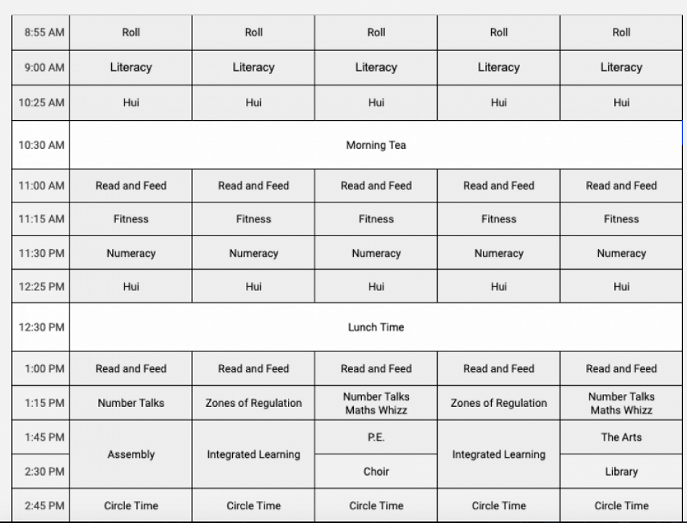 Hub 3 Timetable Week 10, Term 3