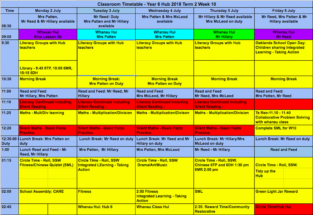 Hub 6 Timetable: Week 10
