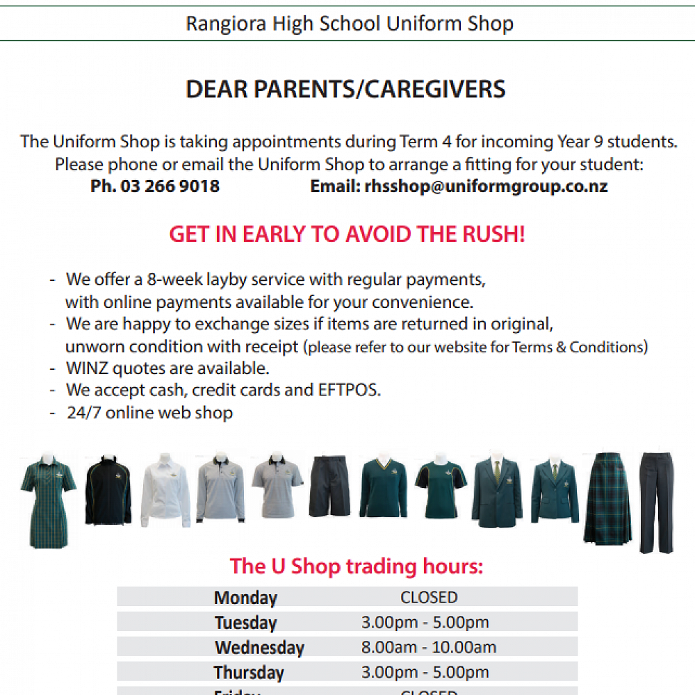 Uniform News — RHS Newsletter November 2020