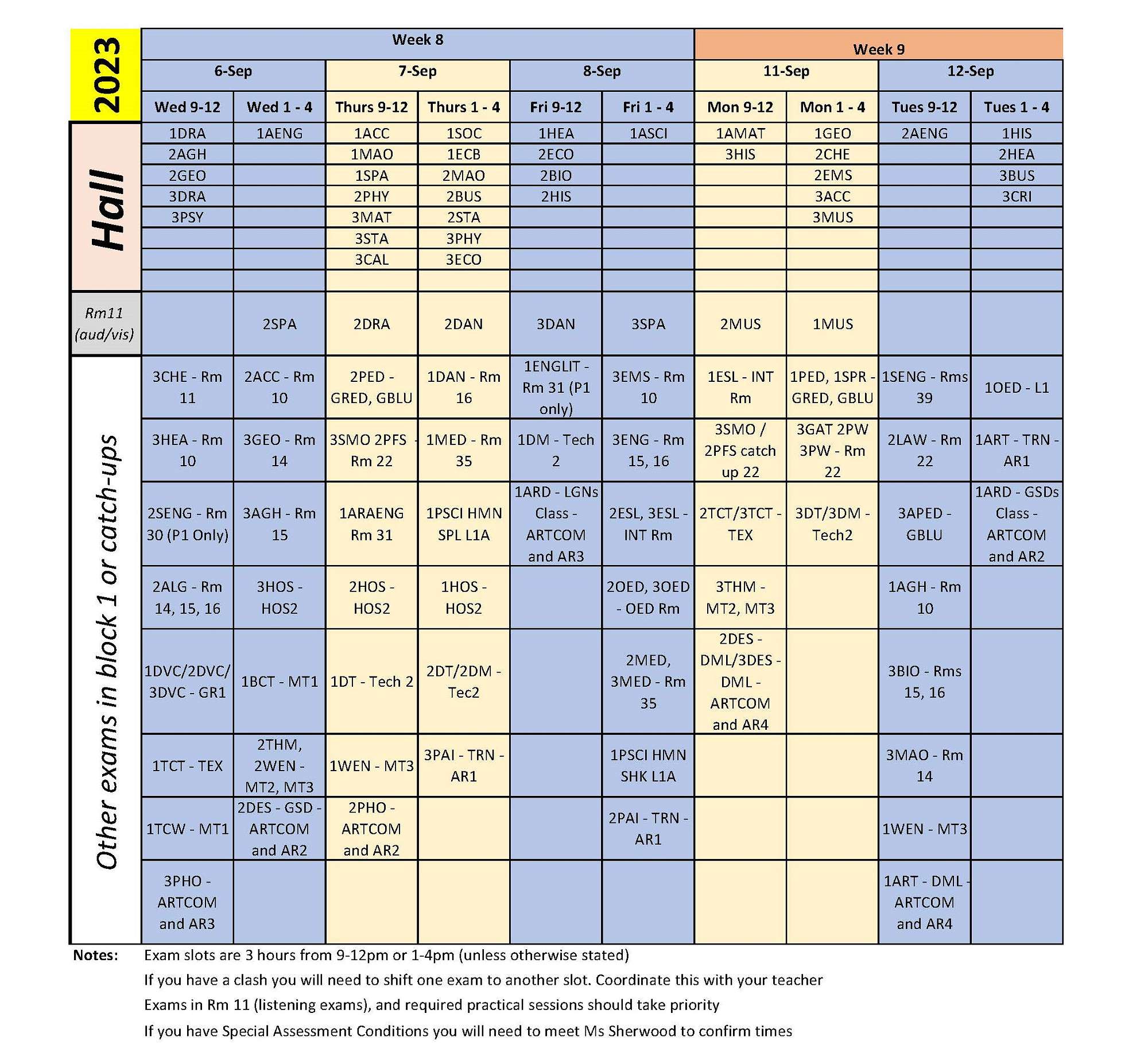 Derived Grade Exam Timetable