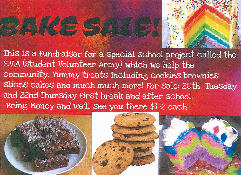 Bake Sale tomorrow and thursday.