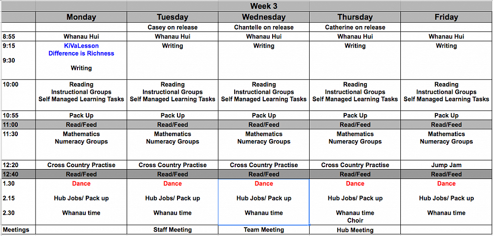 Week Three Timetable