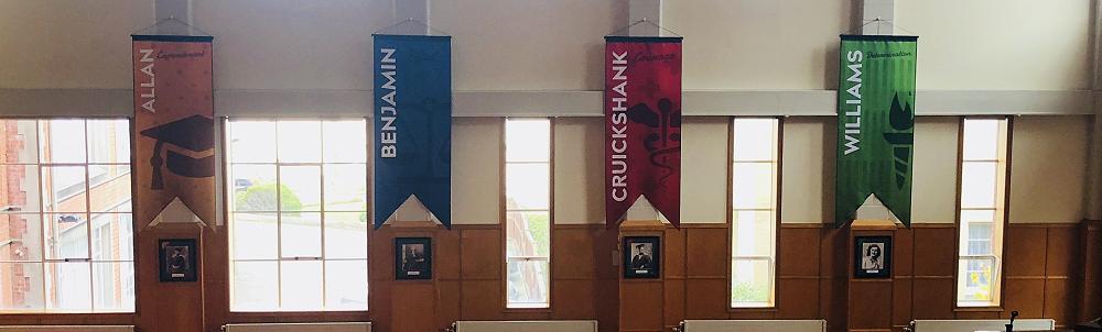 New House banners installed in the school hall