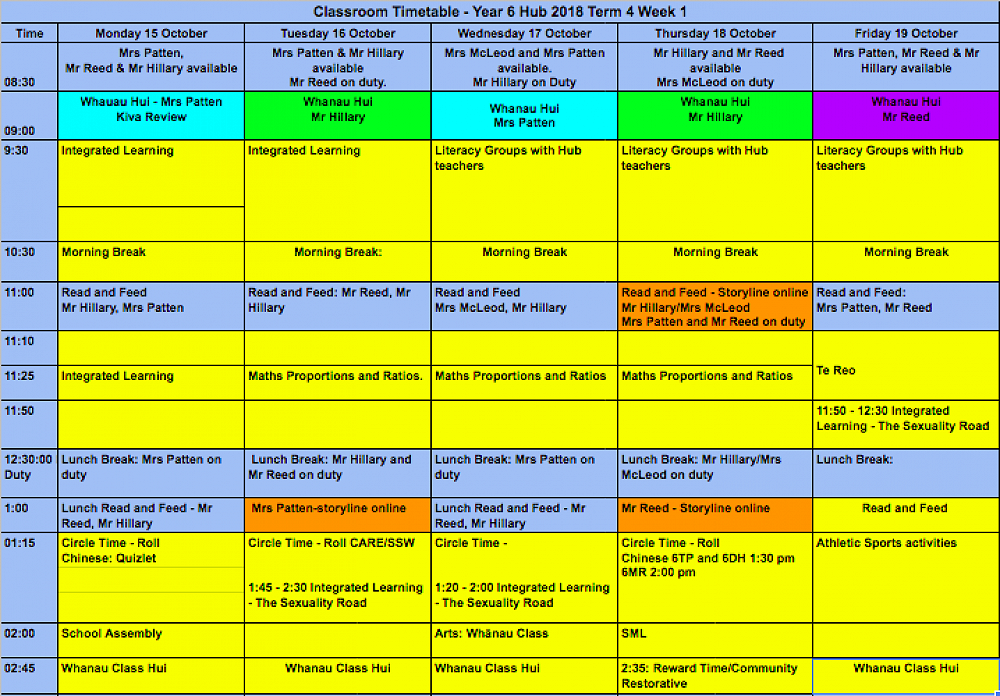 Year 6 Hub Timetable Term 4 Week 1, 15 - 19 October — Year 6 Hub Blog