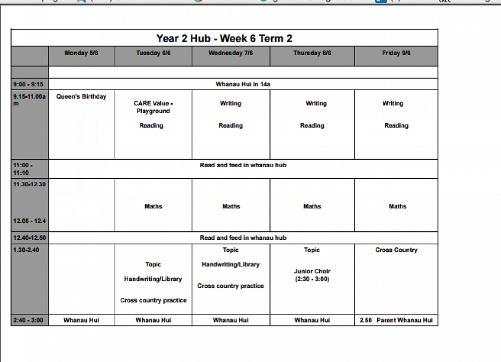 Week 6 Timetable
