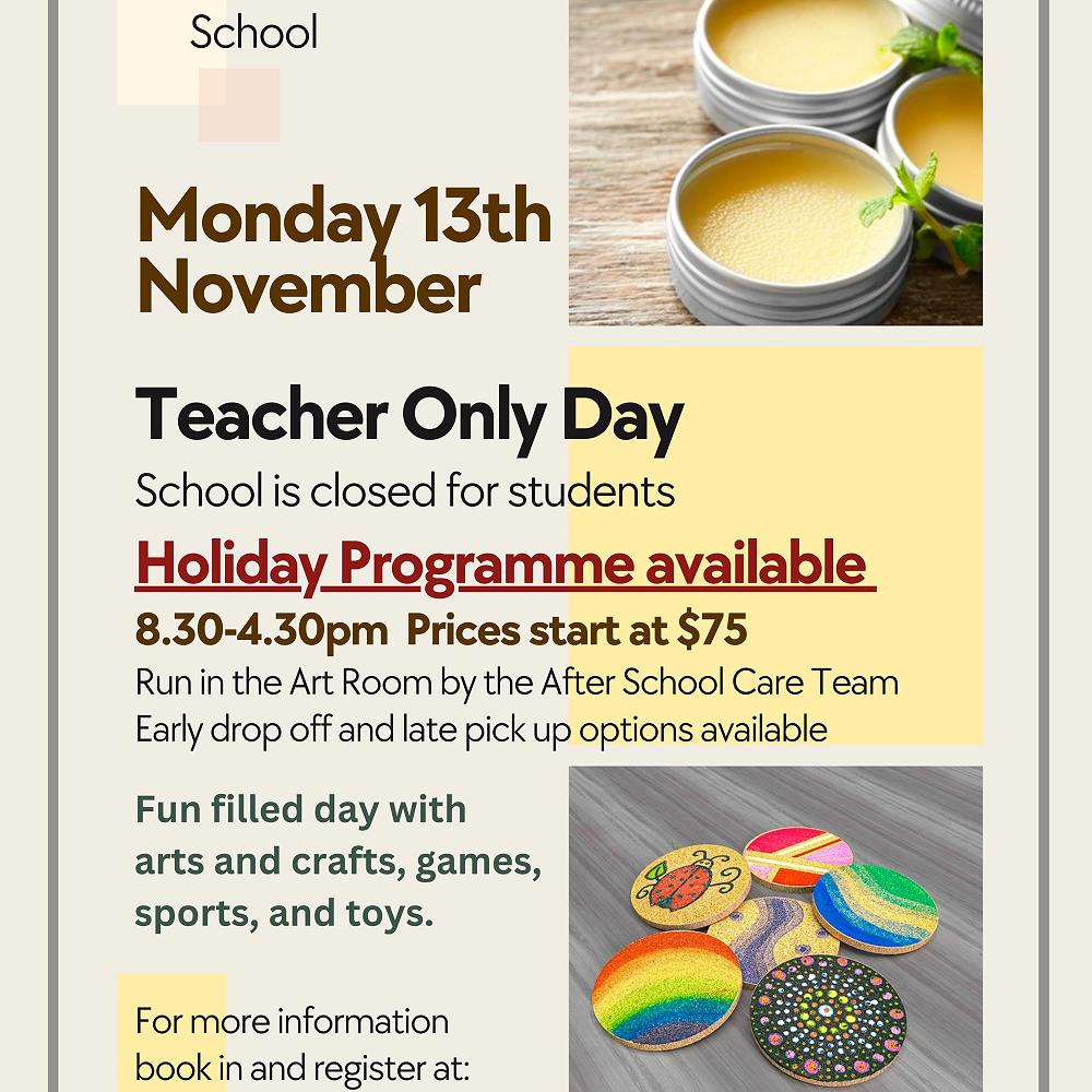 Holiday Programme Available for Teachers Only Day - Monday 13 November